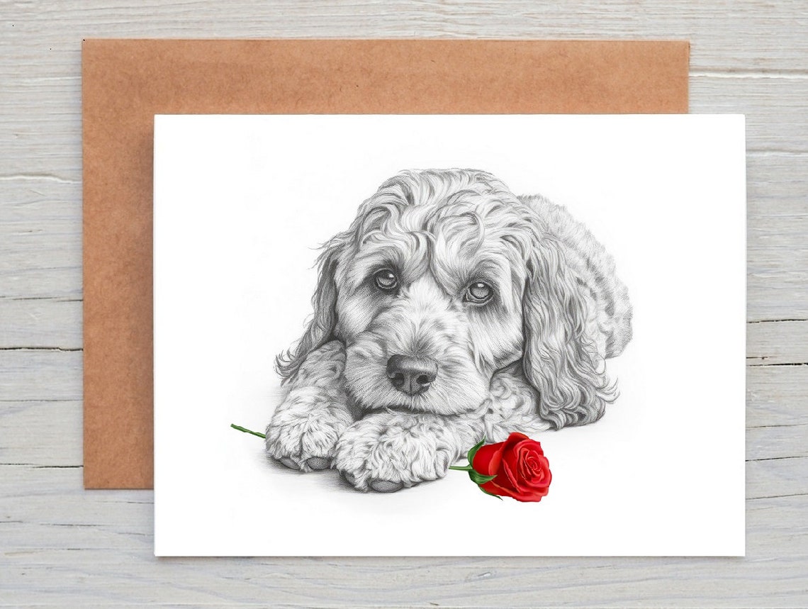 Cockerpoo Cockapoo no. 7 Cavapoo Love Card Valentines Card Anniversary Card Wedding Card Art ...
