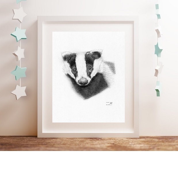 Badger no.2 Art Drawing Prints A4/A3 Size, Greetings/note Card card Can ...