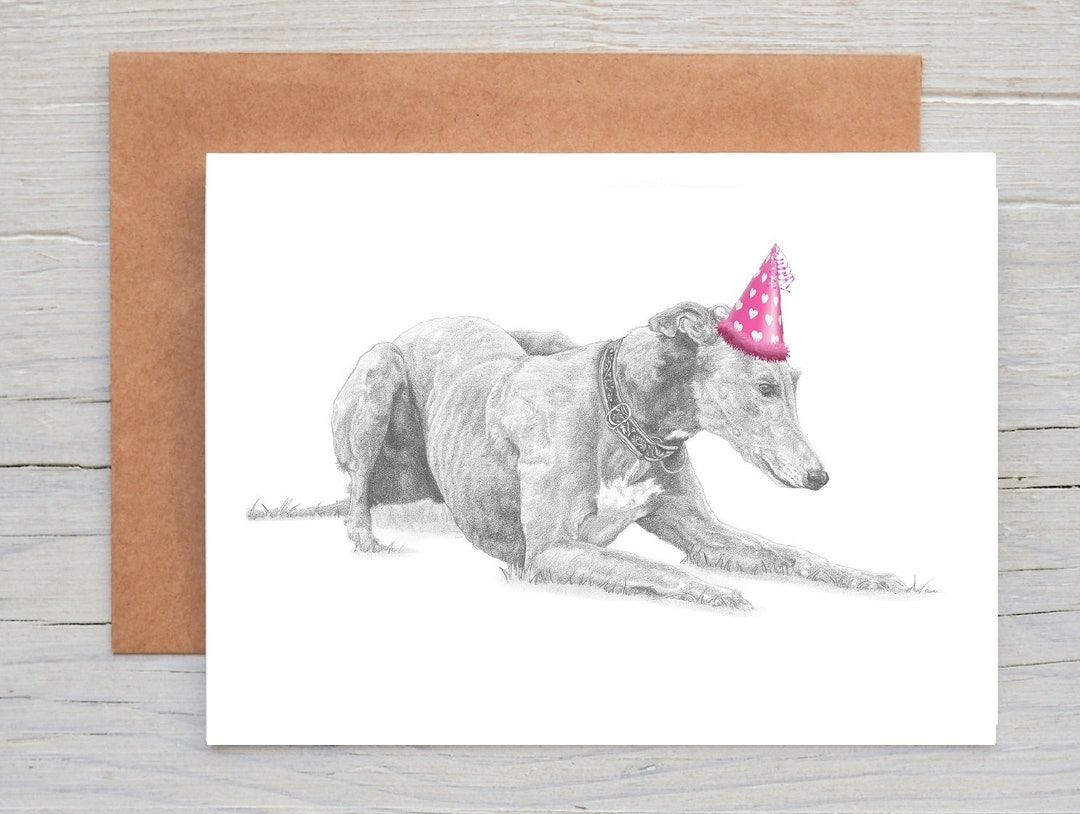 Greyhound (no.7) Dog Art Birthday Greetings/note Card (can Be ...