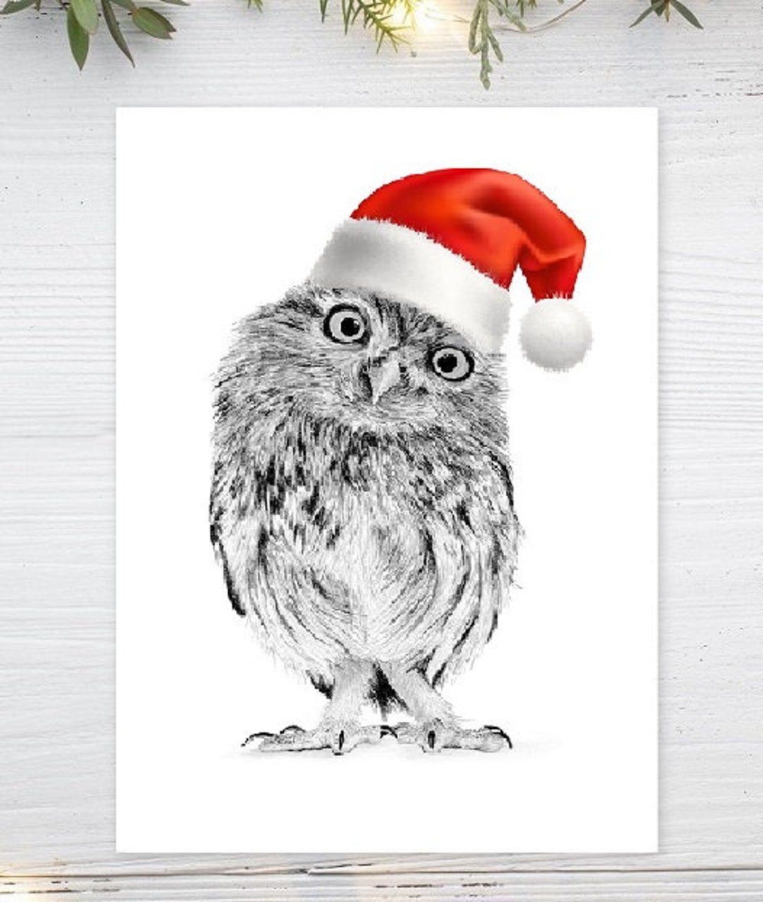 Little Owl B/W Art Large A5 Size Christmas Xmas Card Can Be ...