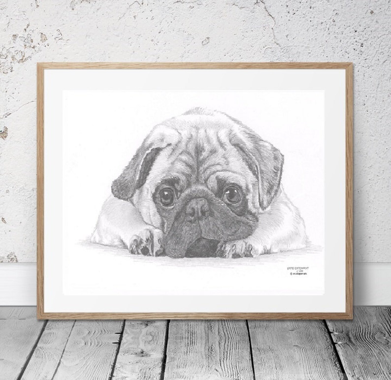 Pug Dog Art Drawing Prints A4/A3 Size Greetings/note Card - Etsy