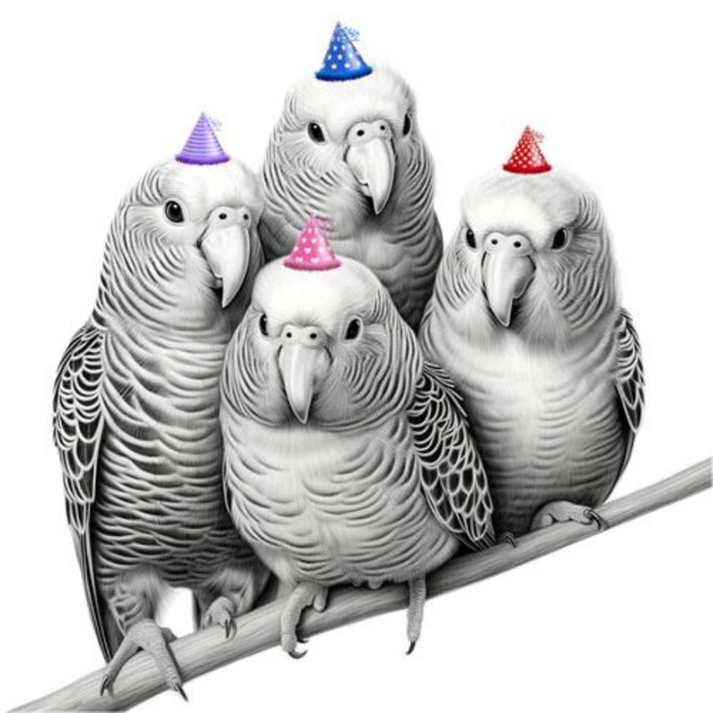 Budgie Budgerigar Bird Chums Art Birthday Hat Greetings/note Card can ...