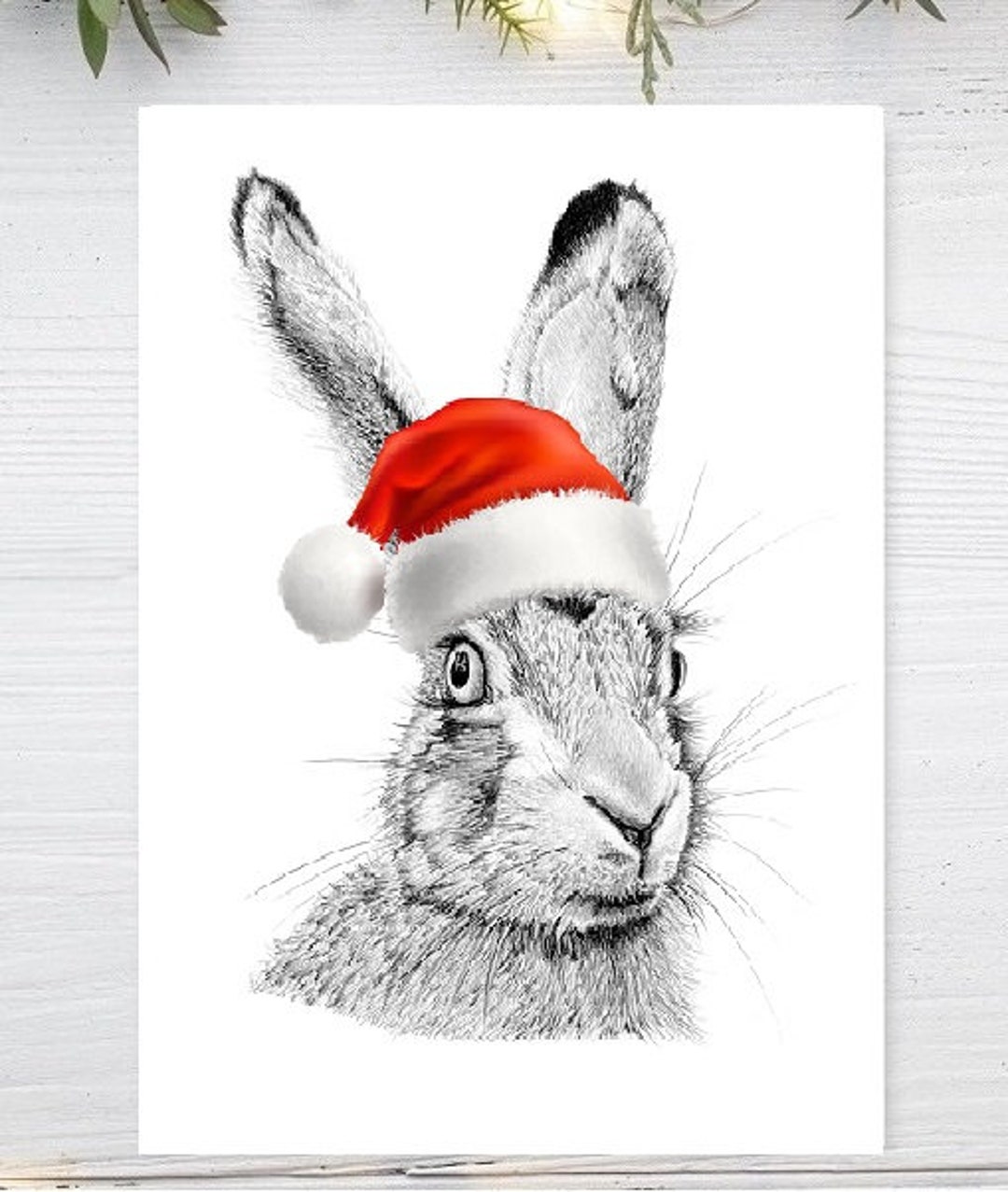 Hare (no.2) Art Large A5 Size Christmas Xmas Card ( Can Be Personalised ...