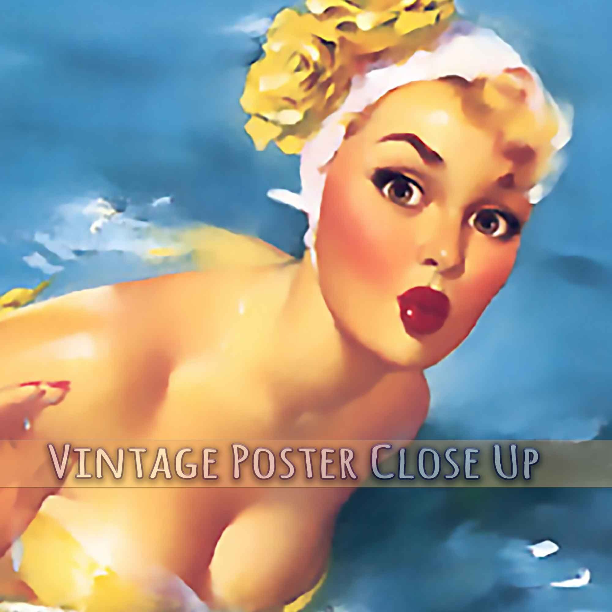 Vintage Pin up Girl Poster, Yellow Bikini, Edward Runci Vintage Art Retro Pin up Girl Print Late ...