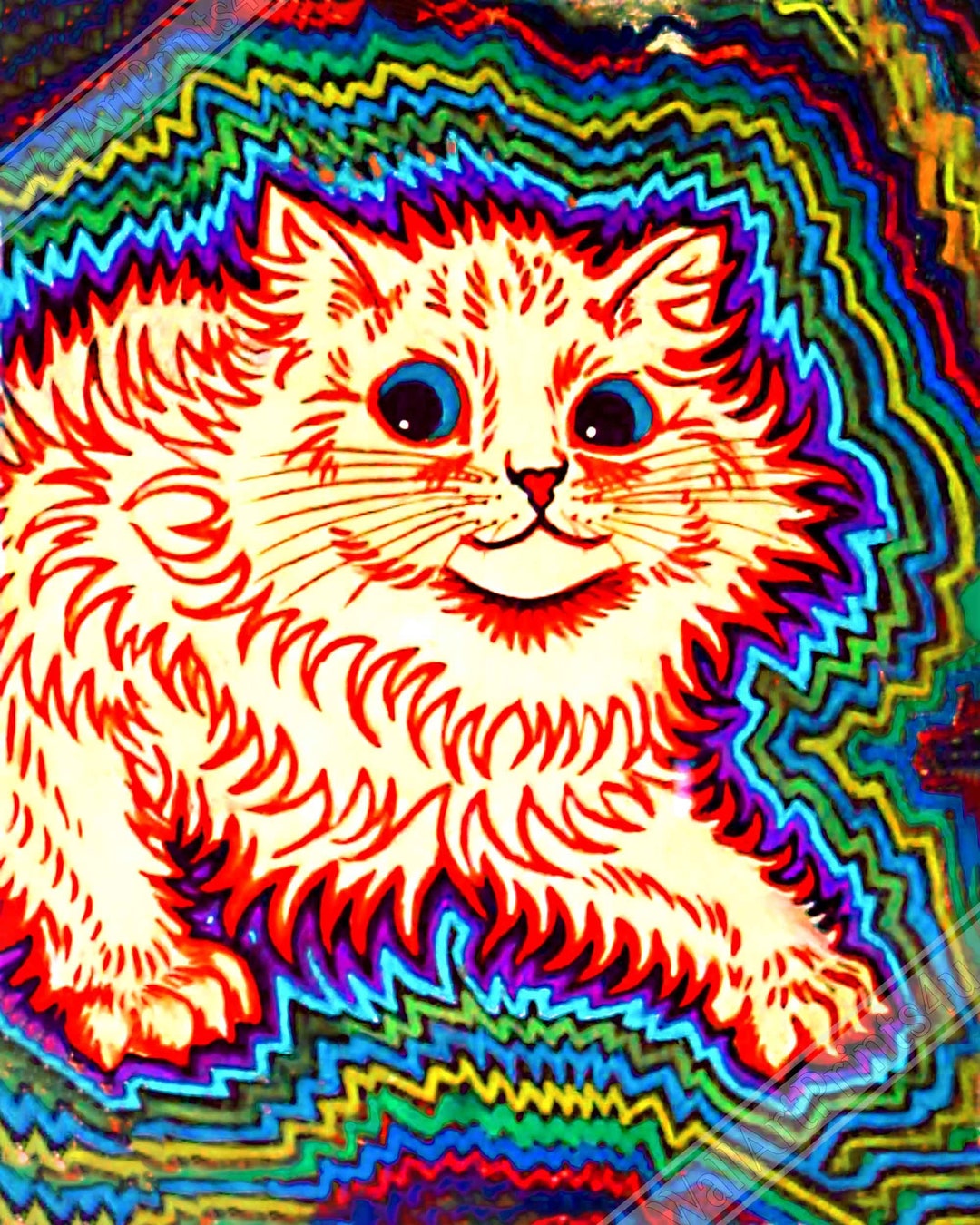 Psychedelic Cat Poster, Louis Wain Psychedelic Cat Print UK, EU USA ...