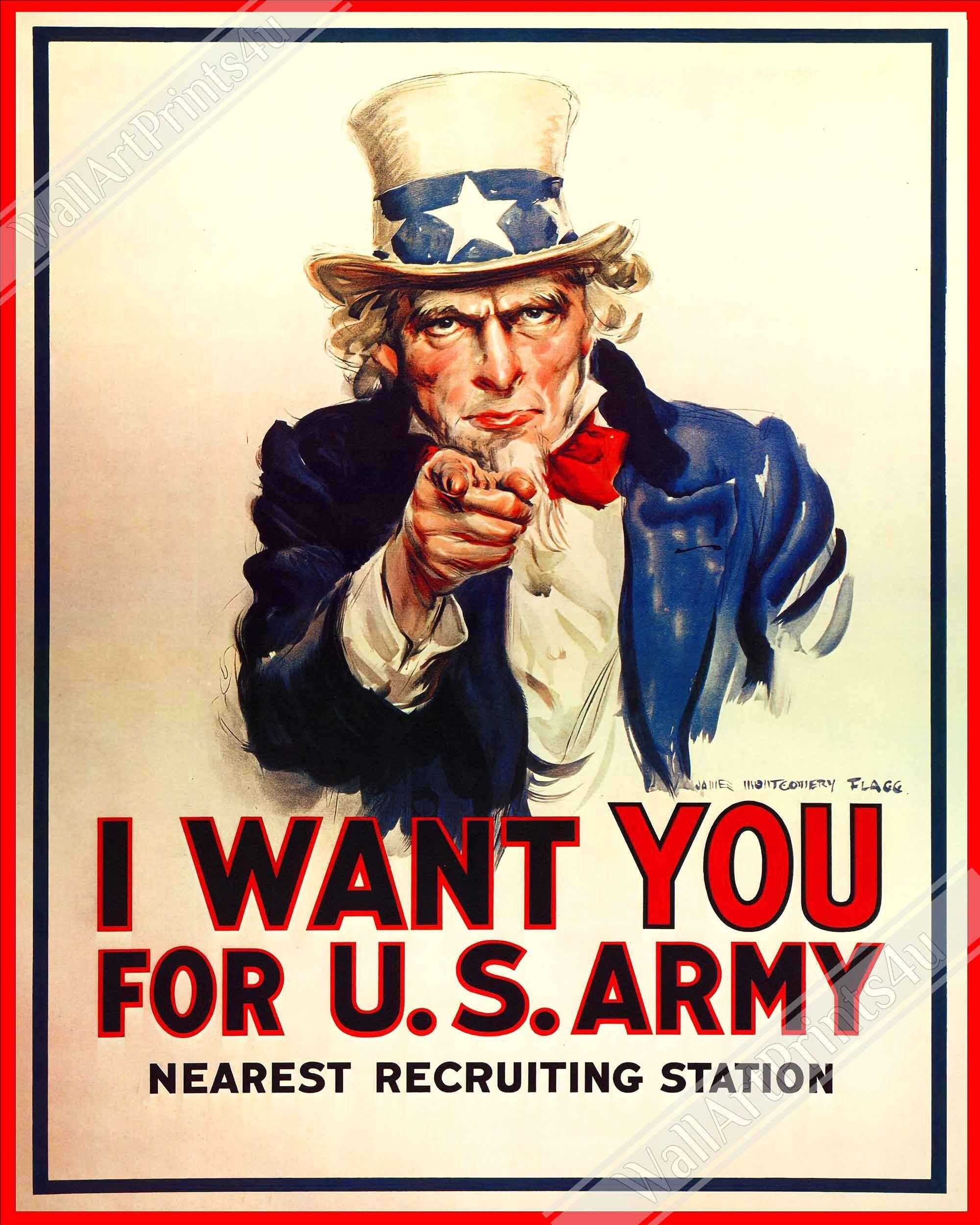 Uncle Sam Poster World War 1 Poster Print Vintage Us World War 1