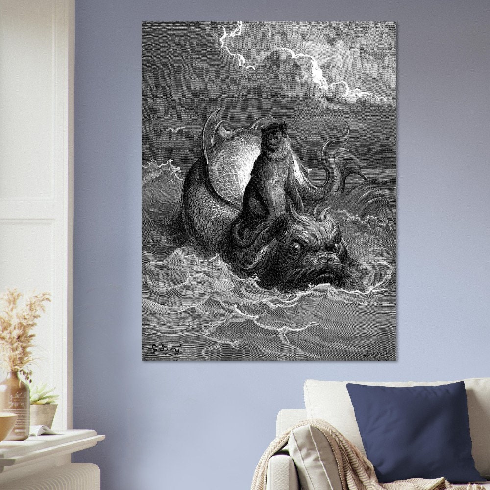 Gustave Dore Monkey and Dolphin Print: Fontaine's Fables Art - Etsy