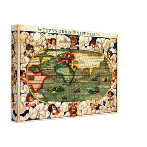 Vintage World Map Canvas, Rare World Map Canvas Print From 1550, Typus ...
