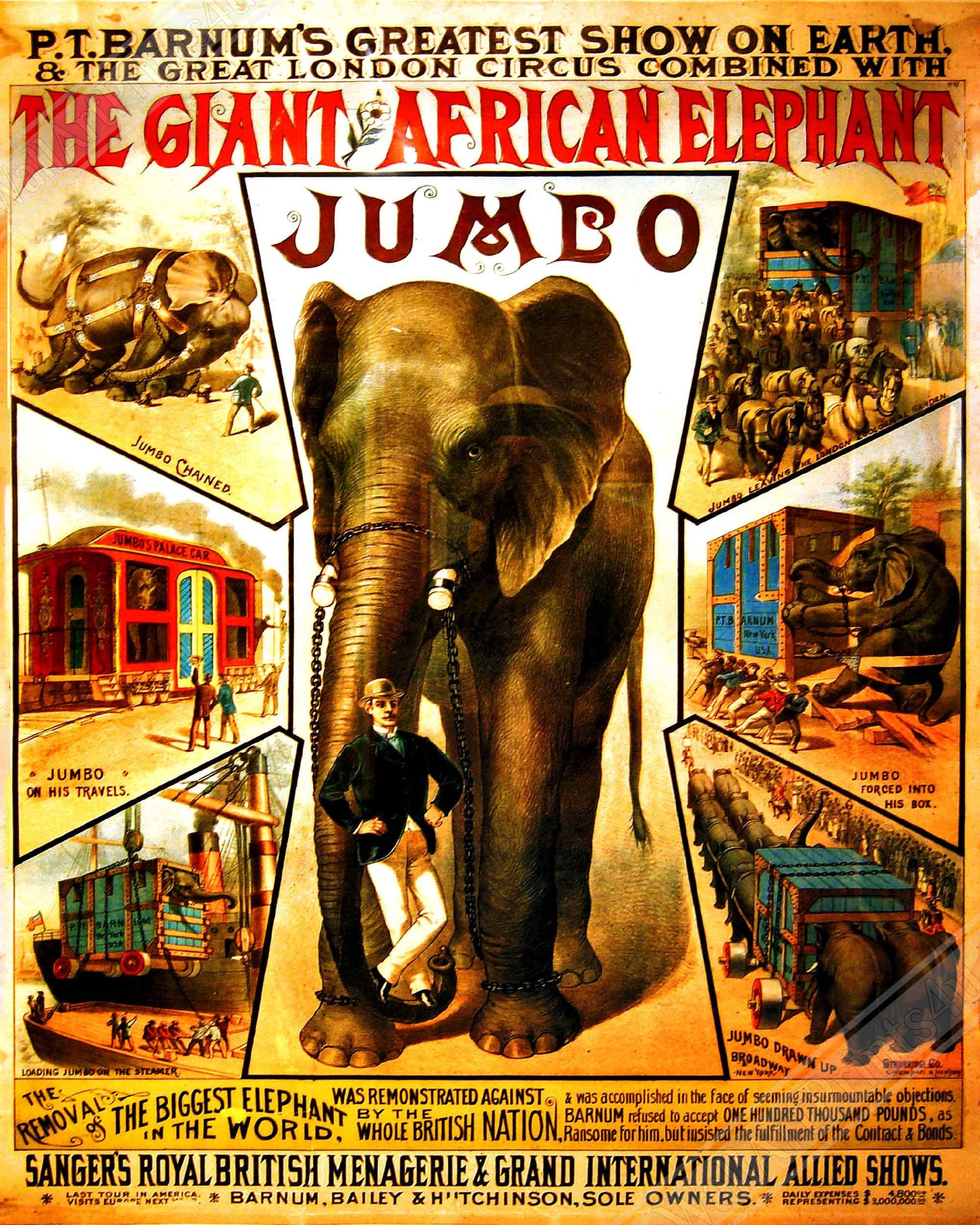 Vintage Circus Poster, Pt Barnum Giant Jumbo Greatest Show on Earth ...