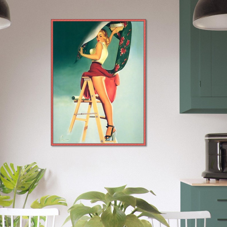 Vintage Pin up Girl Poster, Skirt Caught Wallpaper, Edward Runci Vintage Art Retro Pin up Girl ...