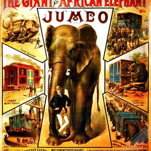Vintage Circus Canvas, Pt Barnum Giant Jumbo - Greatest Show on Earth ...