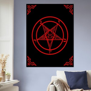 Satanic Goat Poster Red on Black - Sigil of Baphomet Poster - Satanic ...