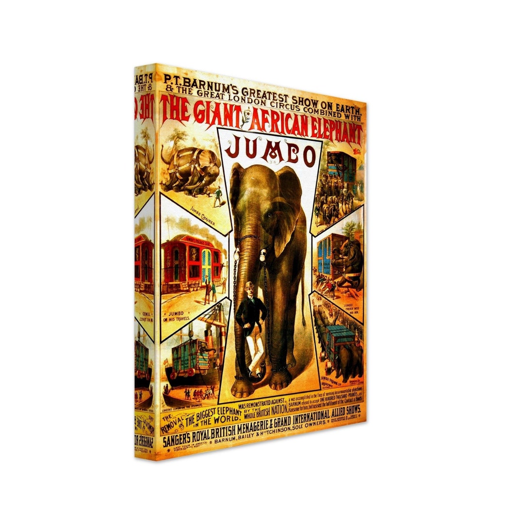 Vintage Circus Canvas, Pt Barnum Giant Jumbo - Greatest Show on Earth ...