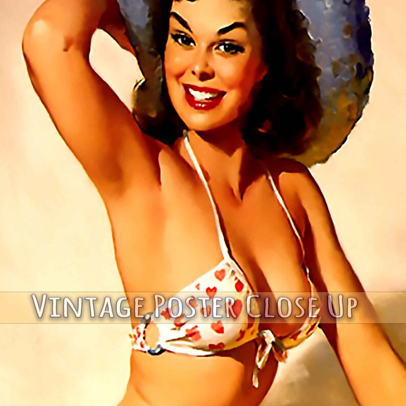Vintage Pin up Girl Poster, Bikini With Hearts, Gil Elvgren Vintage Art Retro Pin up Girl Print ...