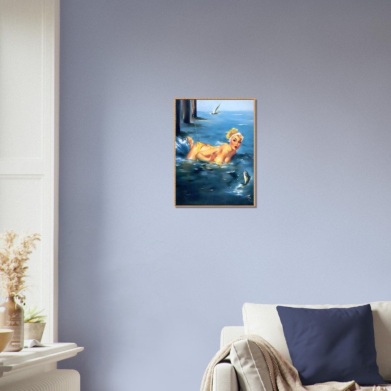 Vintage Pin up Girl Poster, Yellow Bikini, Edward Runci Vintage Art ...