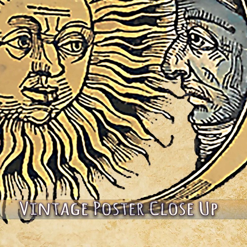 Sun Moon Poster Vintage Sun and Moon Poster Print Aged - Etsy