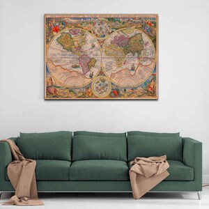 Vintage World Map Canvas Print, Old World Map Canvas From 1594, Vintage ...