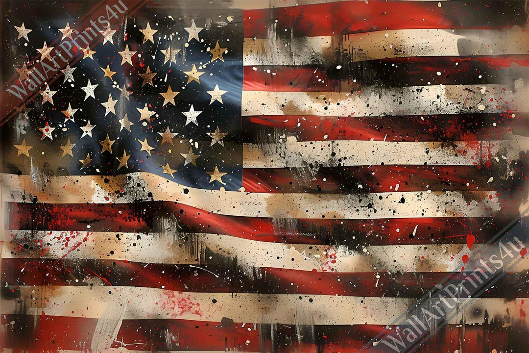 Distressed American Flag Printable, Wavy Patriotic USA Flag Gritty ...