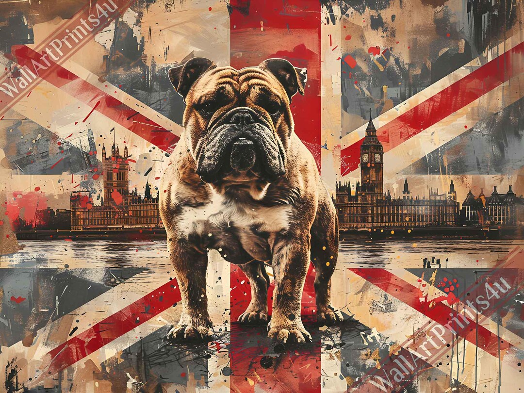 British Flag Poster, Bulldog Union Jack Poster Print, UK Flag Wall Art ...