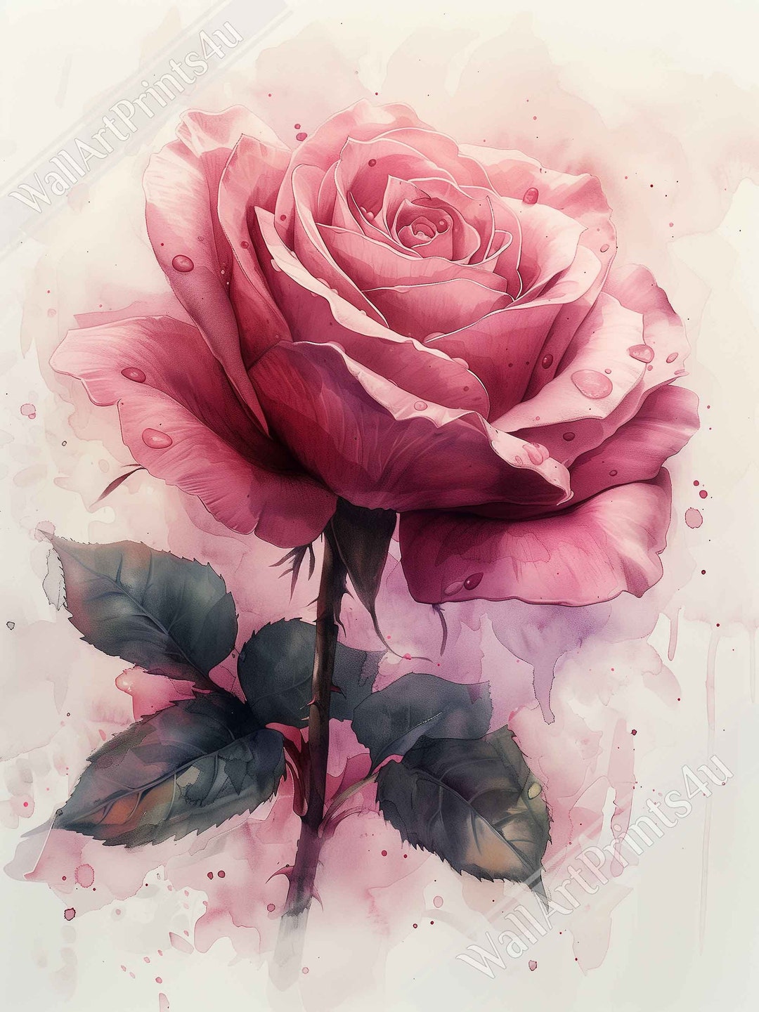 Watercolour Rose Poster Print. - Etsy