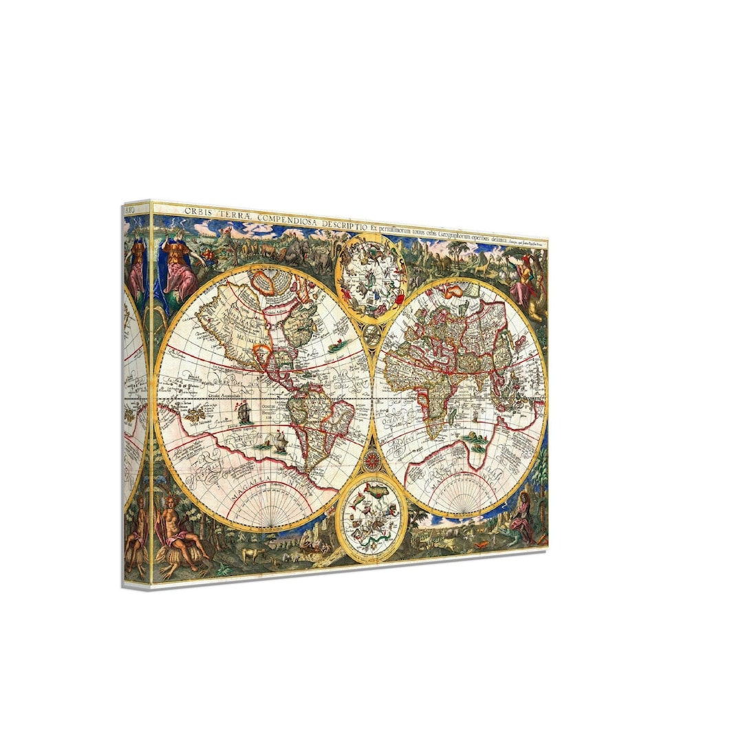 Old World Map Canvas, Vintage World Map Canvas Print From 1596, Orbis ...