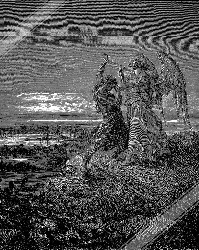 Gustave Dore Print: Jacob Wrestles Angel, La Grande Bible De Tours - Etsy