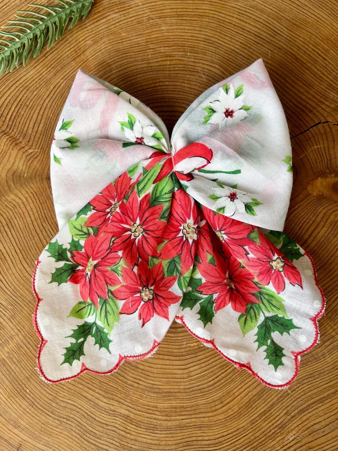 Christmas Poinsettias Vintage Handkerchief Bow - Etsy