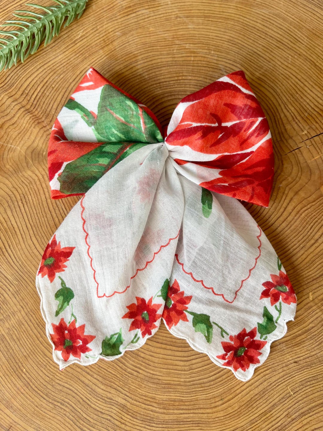 Christmas Poinsettias Vintage Handkerchief Bow - Etsy