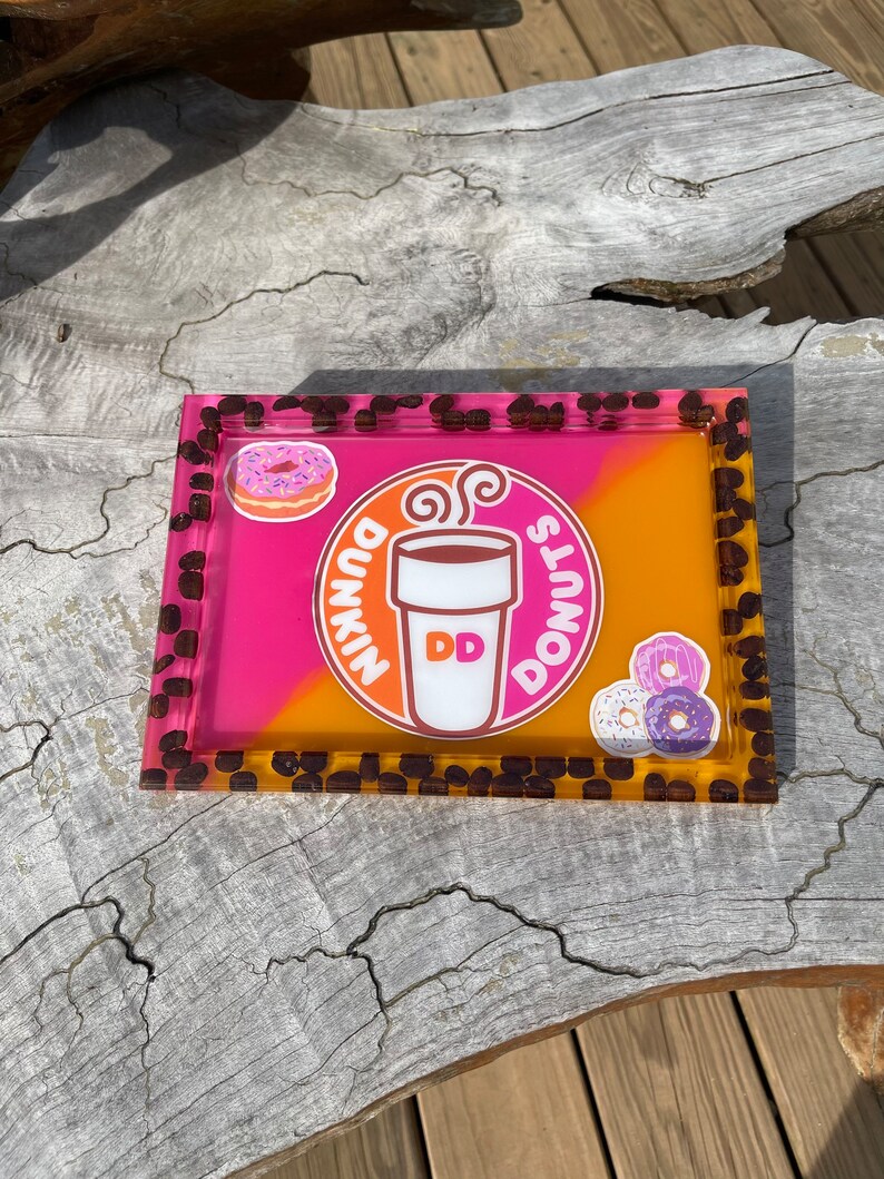 Dunkin Themed Resin Rolling Tray / Decorative Tray / Handmade Gift ...