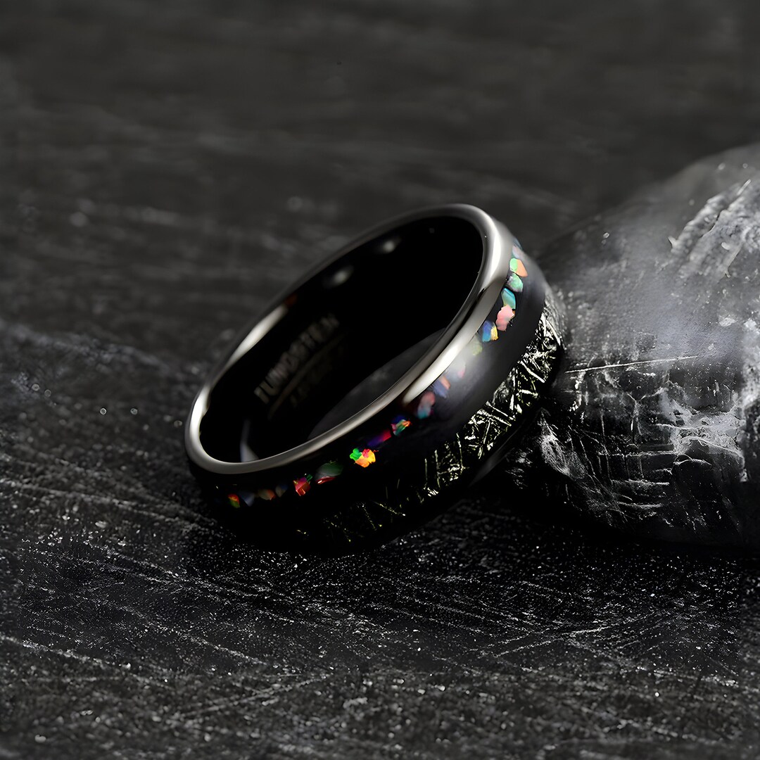 The Celestial Tungsten Meteorite Ring, Celestial Wedding Band, Black ...
