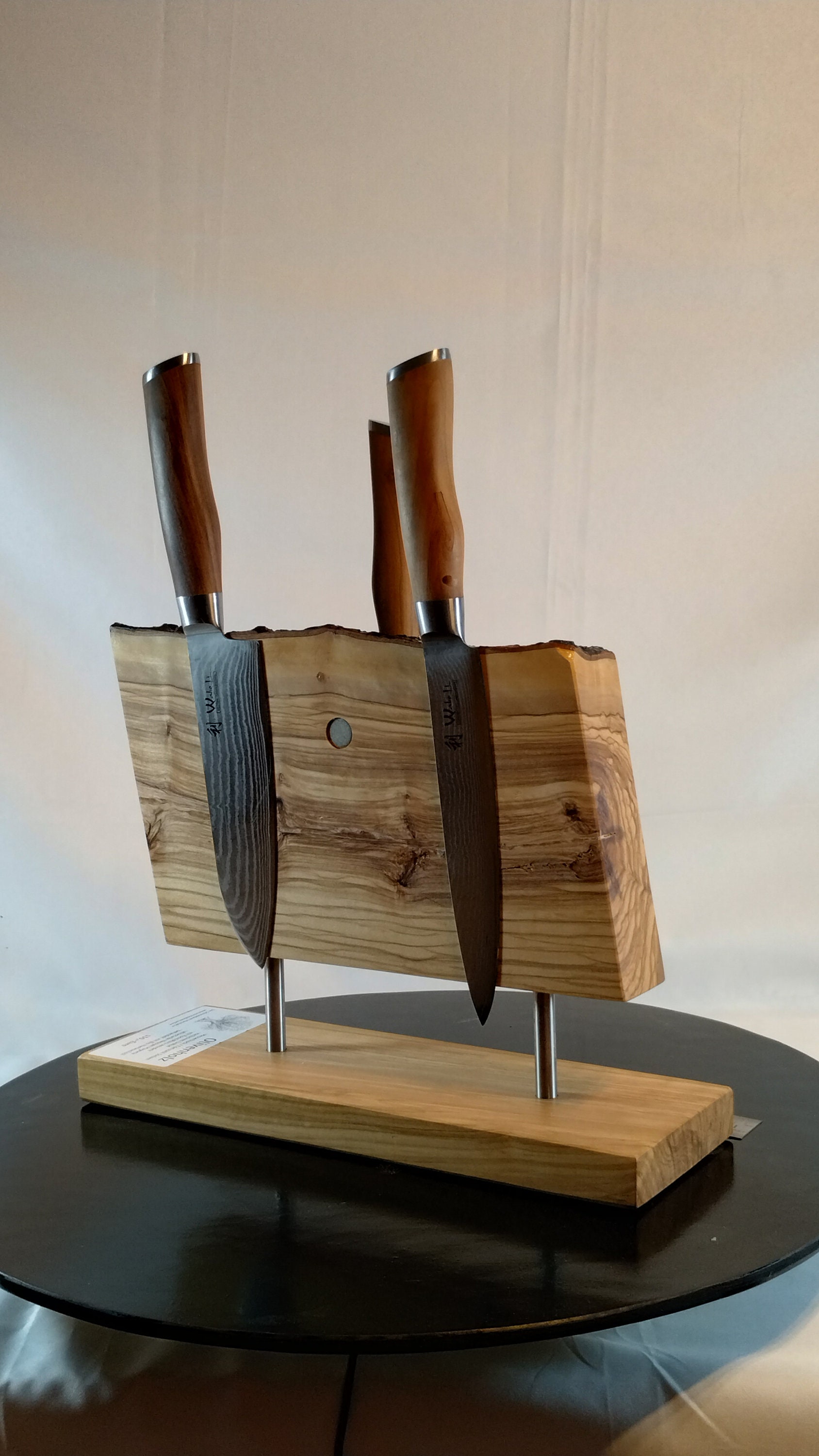 XL Knife Block Made of Olive Wood 6 Knives Knife Holder Magnetic Unique ...