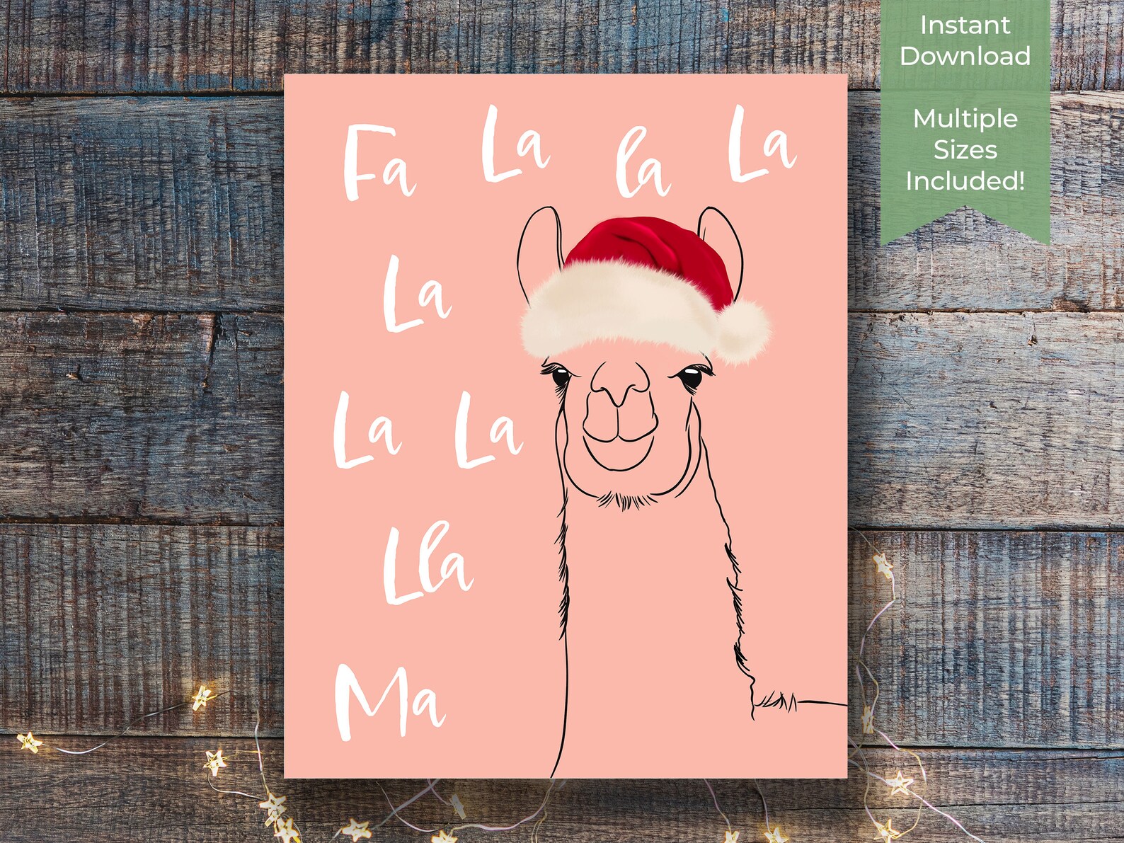 Printable Christmas Art, Llama Santa, Fa La La Llama, Pink Christmas ...