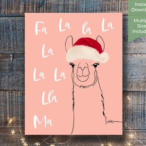 Printable Christmas Art, Llama Santa, Fa La La Llama, Pink Christmas ...