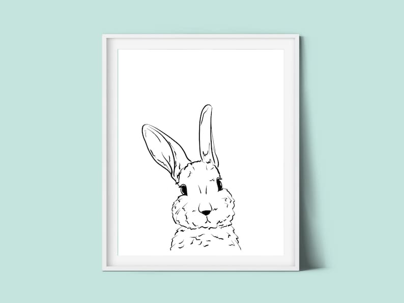 Bunny Ink Drawing, Easter Wall Art, Minimalist Rabbit Drawing, Spring ...