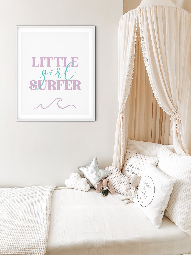 Little Surfer Girl Nursery Printable, Baby Shower Surfboard Theme, New ...