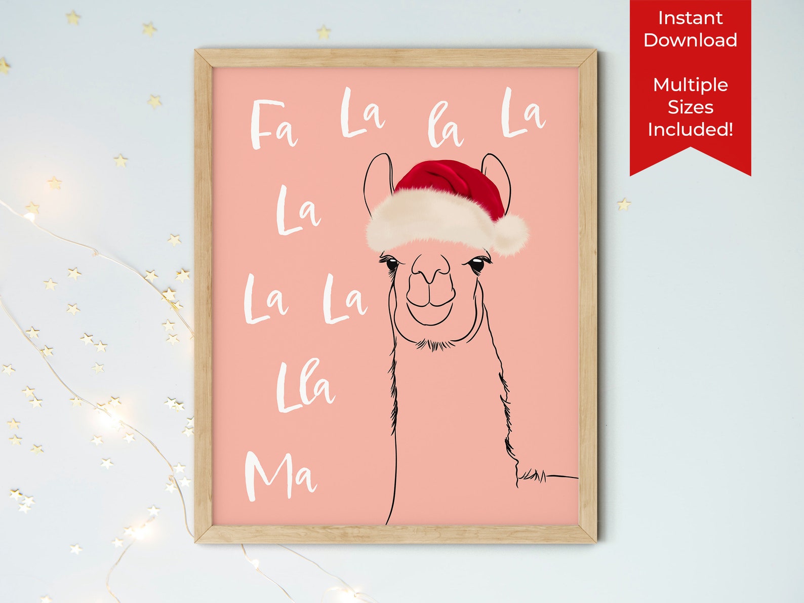 Printable Christmas Art, Llama Santa, Fa La La Llama, Pink Christmas ...