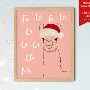 Printable Christmas Art, Llama Santa, Fa La La Llama, Pink Christmas ...