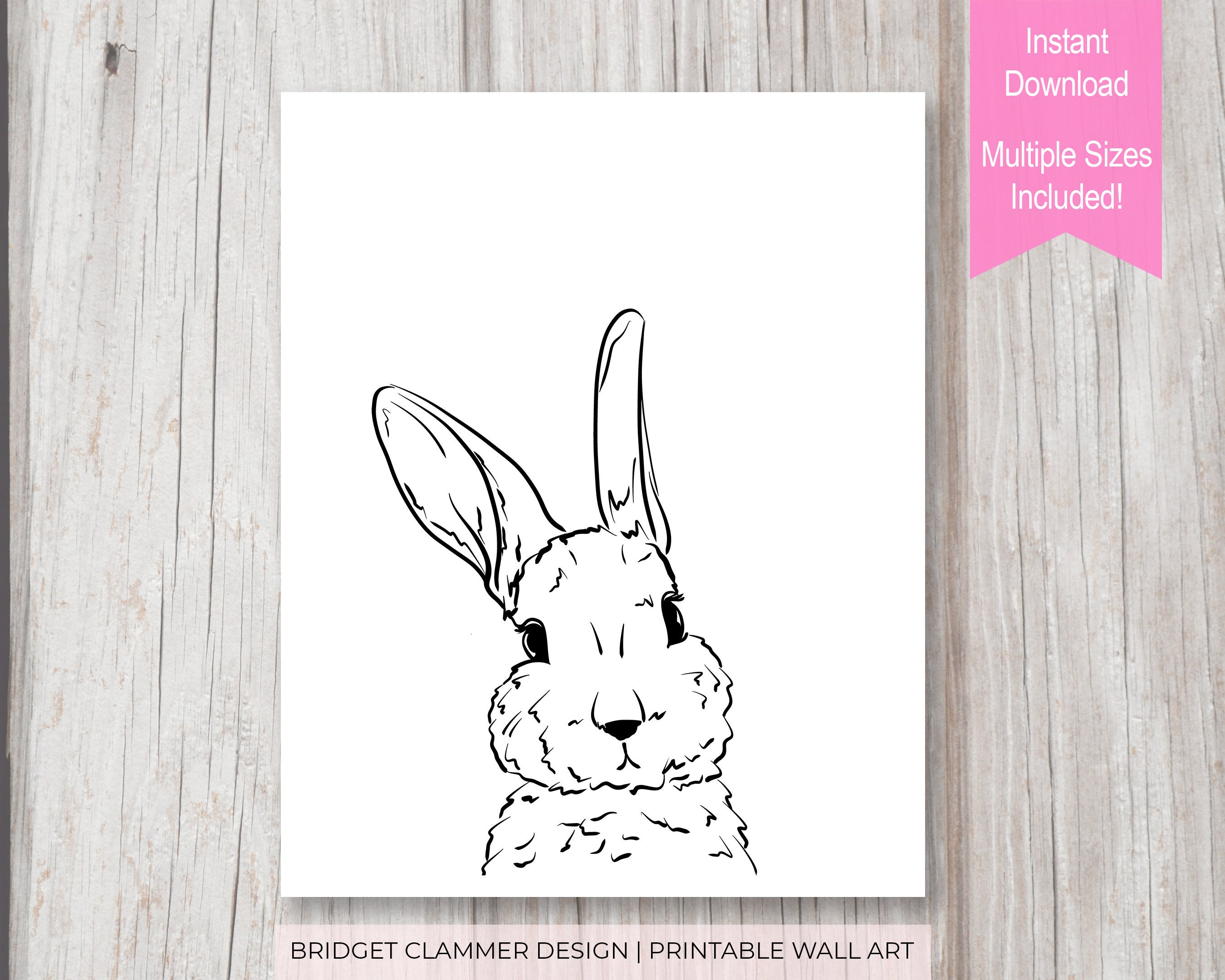 Bunny Ink Drawing, Easter Wall Art, Minimalist Rabbit Drawing, Spring ...