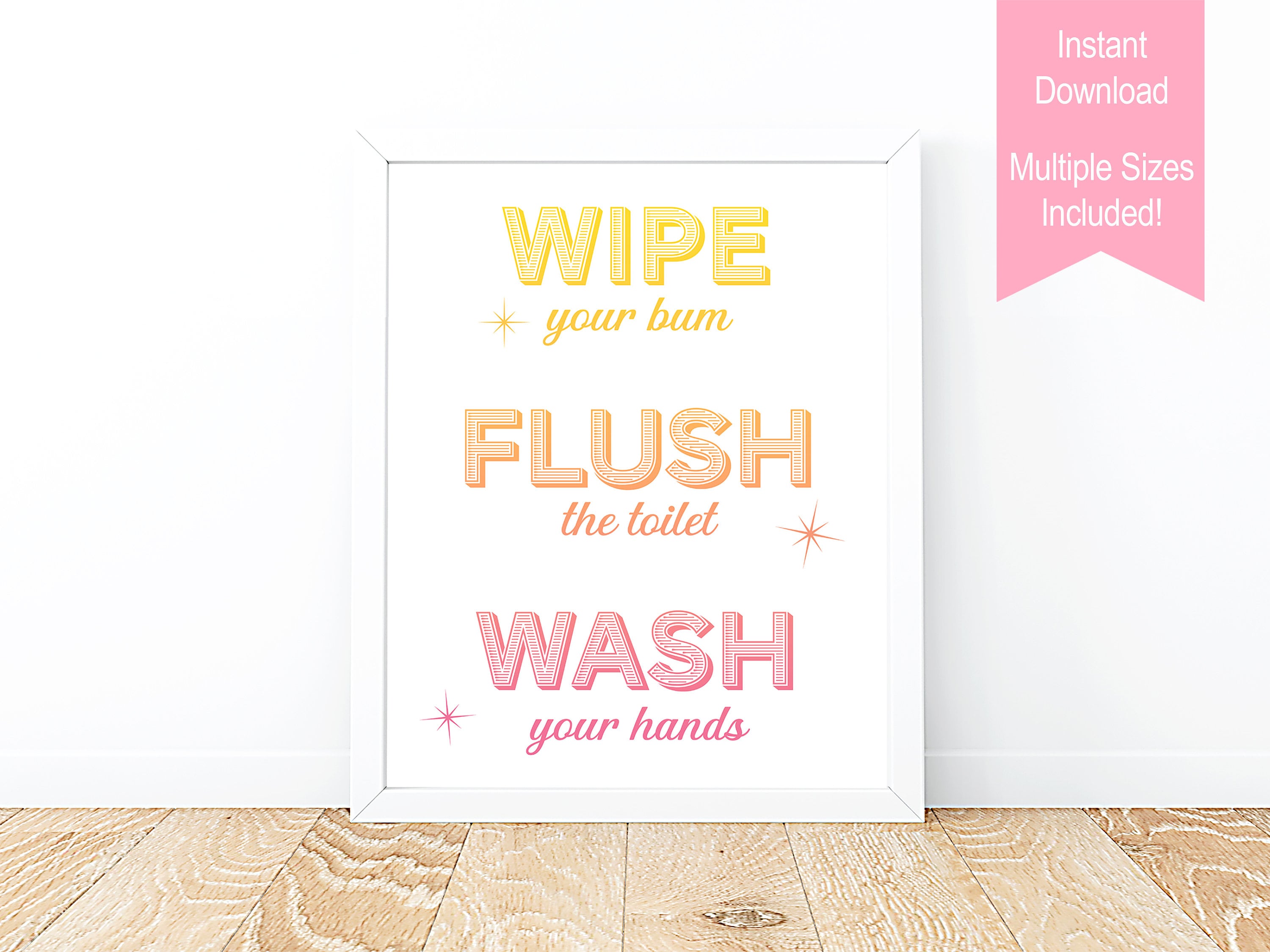 Kids Bathroom Art, Funny Bathroom Poster, Wipe Your Bum Flush the ...
