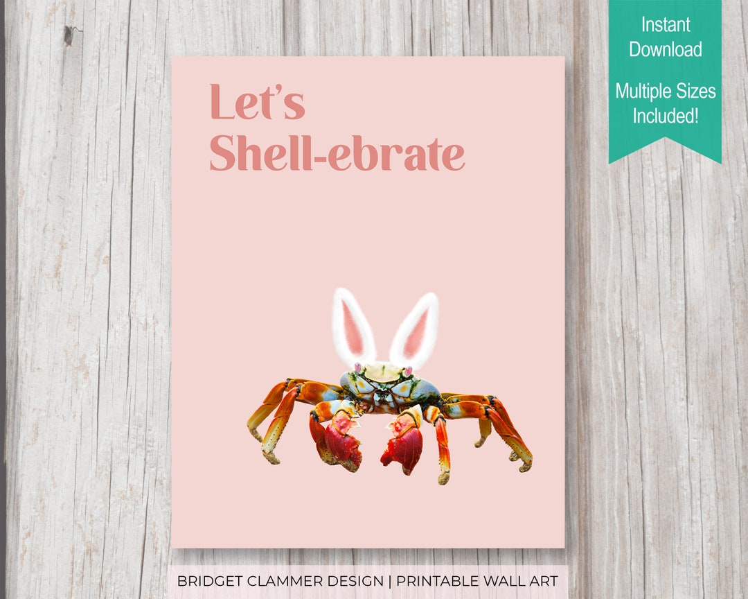 Easter Wall Art, Let's Shellebrate Printable Easter Poster, Funny ...