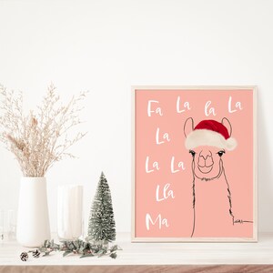 Printable Christmas Art, Llama Santa, Fa La La Llama, Pink Christmas ...