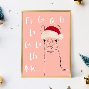 Printable Christmas Art, Llama Santa, Fa La La Llama, Pink Christmas ...