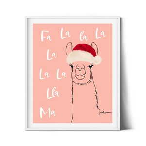 Printable Christmas Art, Llama Santa, Fa La La Llama, Pink Christmas ...