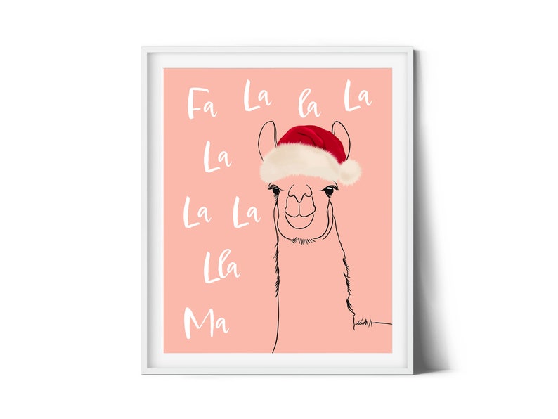 Printable Christmas Art, Llama Santa, Fa La La Llama, Pink Christmas ...