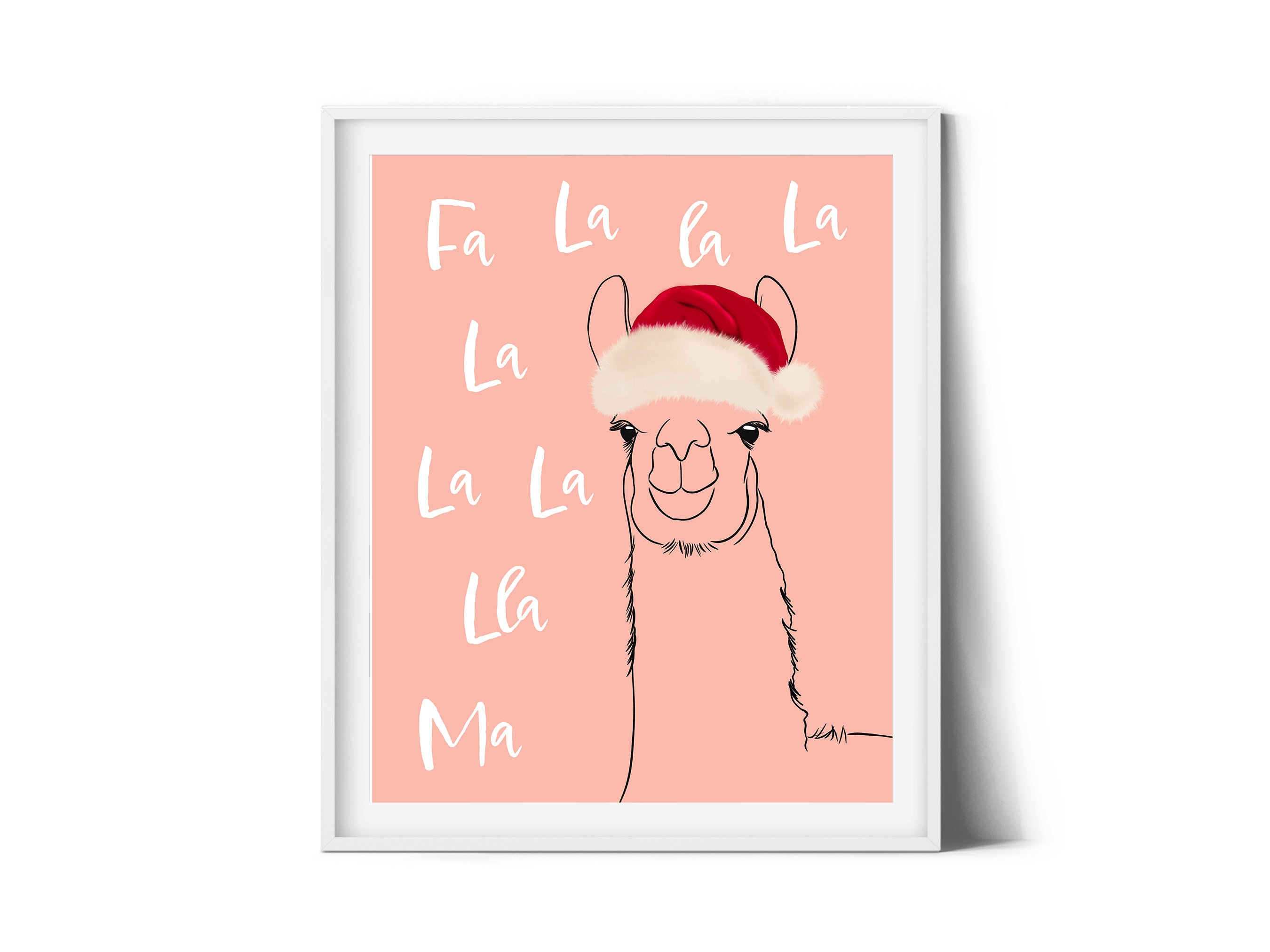 Printable Christmas Art, Llama Santa, Fa La La Llama, Pink Christmas ...