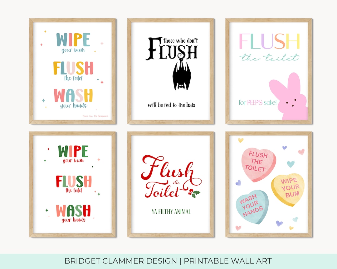Bathroom Printable Holiday Bundle, Set of 6 Funny Bathroom Posters ...