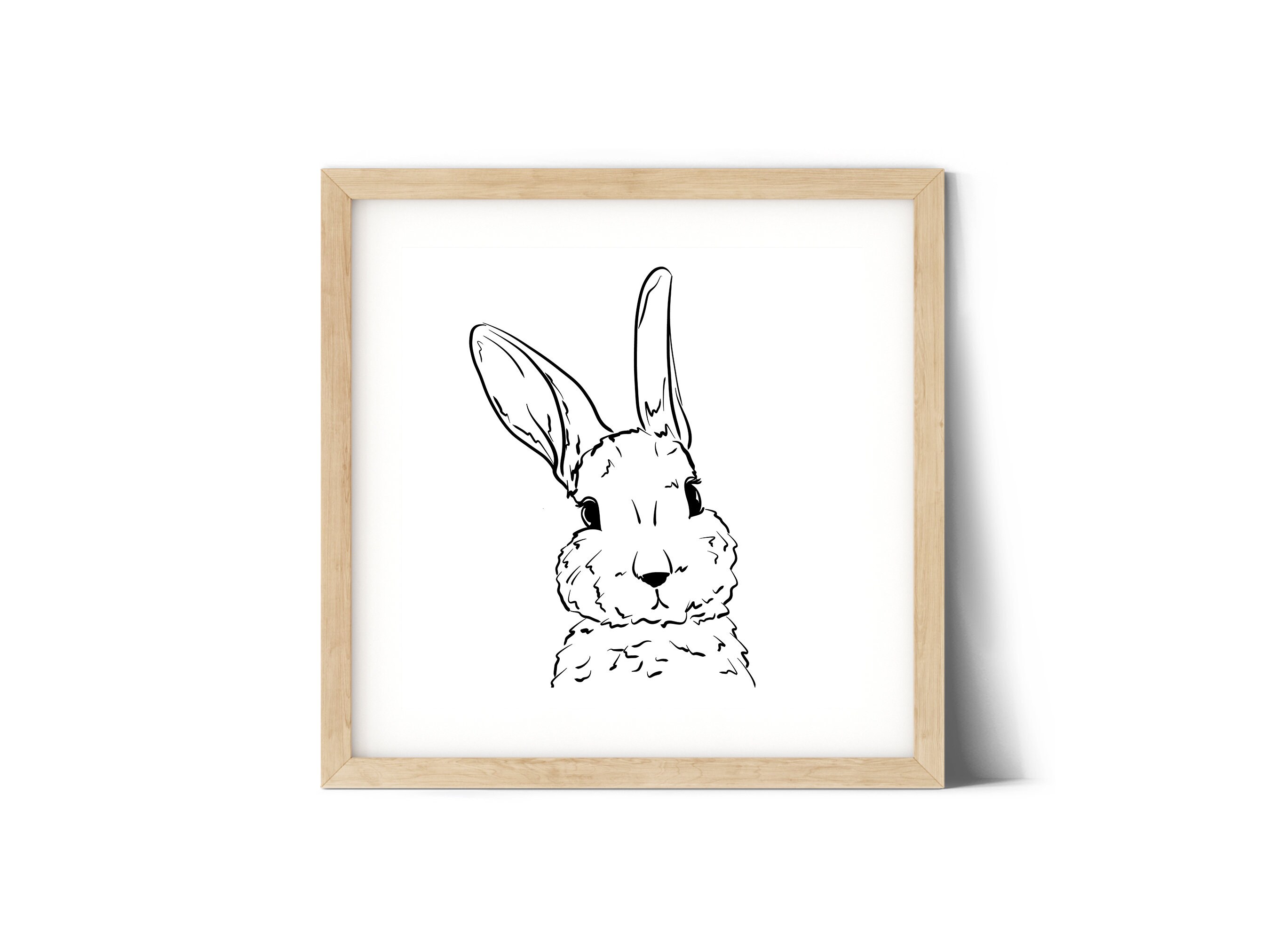 Bunny Ink Drawing, Easter Wall Art, Minimalist Rabbit Drawing, Spring ...