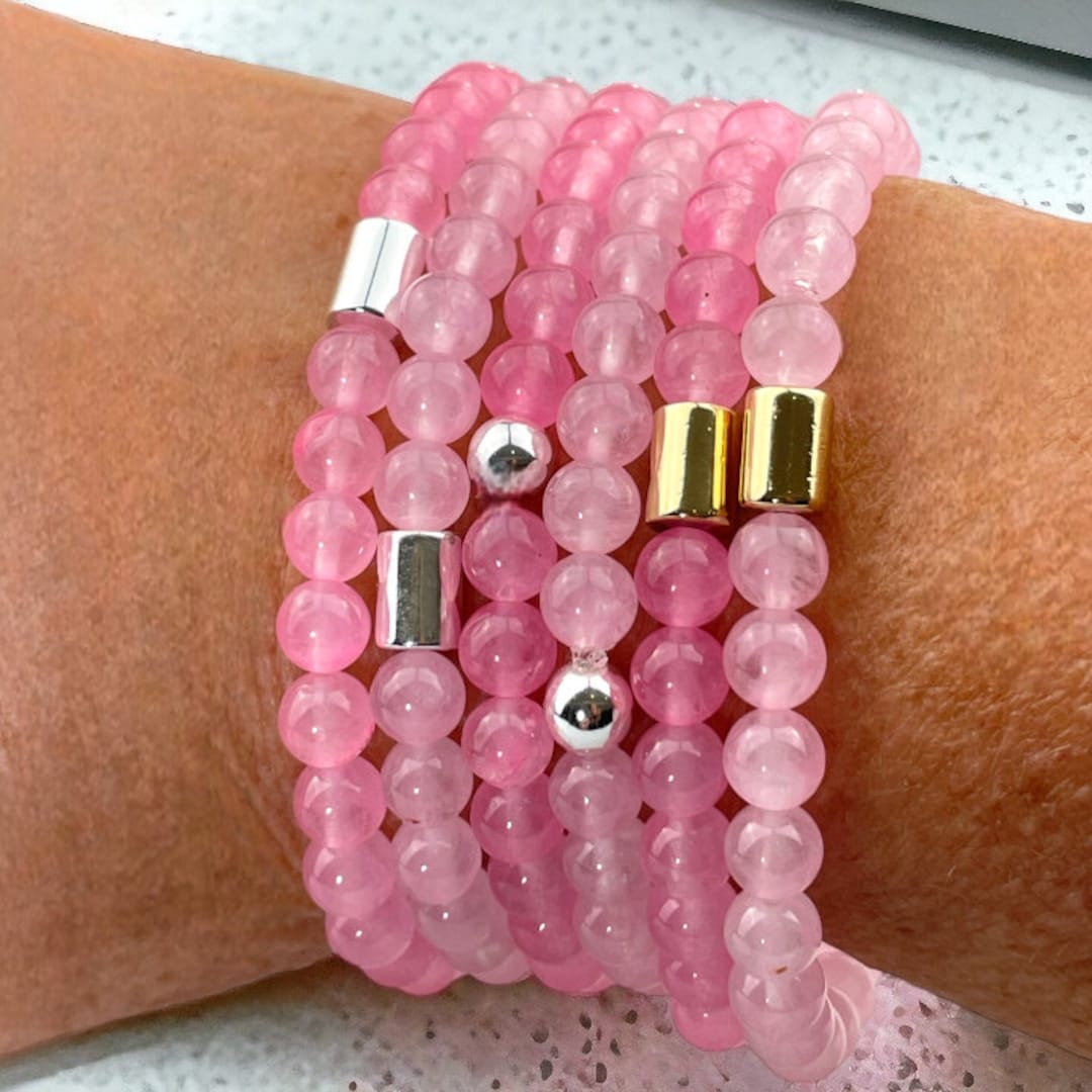 PINK JADE Bracelet, Accented With Silver or Gold Hematite, Stackable ...