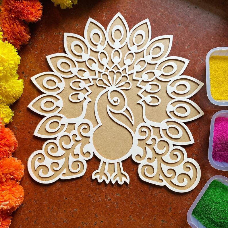 Peacock Diwali Rangoli Set Mess-free Design Rangoli Mat - Etsy Australia