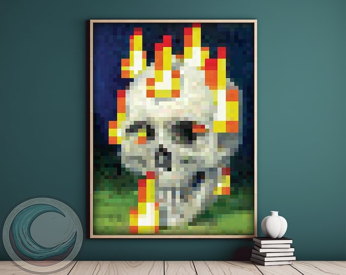 Minecraft Painting Burning Skull Poster Digital Download - Etsy